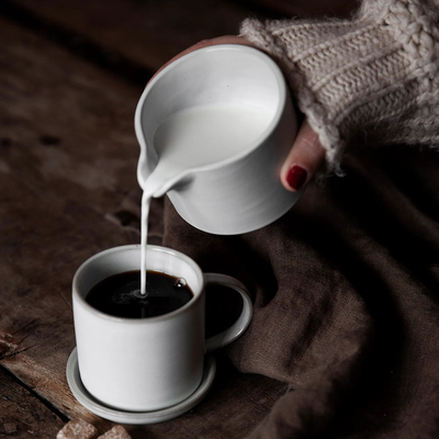 瑞典代购 Ernst 北欧陶瓷带柄咖啡杯碟套装马克杯子粗陶小奶壶