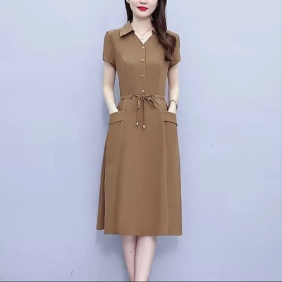 夏季新款修身时尚洋气裙子优雅显瘦遮肉中长款收腰中年妈妈连衣裙