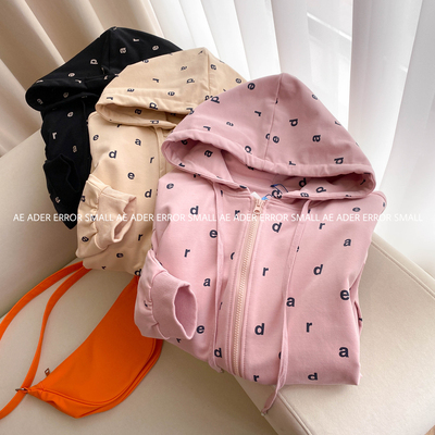 正品ader满印字母宽松连帽卫衣女