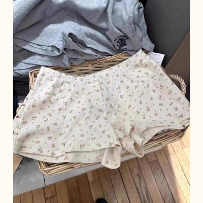 Brandy girl夏季新款美式高腰三粒扣短裤bm碎花四角裤休闲居家裤