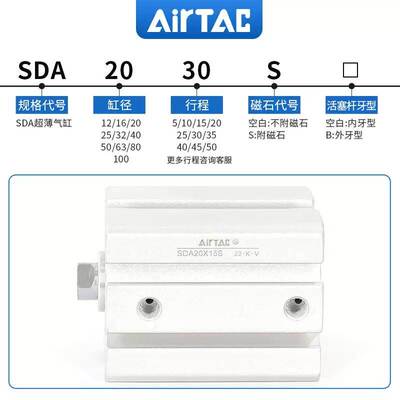 亚德客薄型气缸SDA12/16/20/25/32/40/50/63/80/100X5/10/15/20S