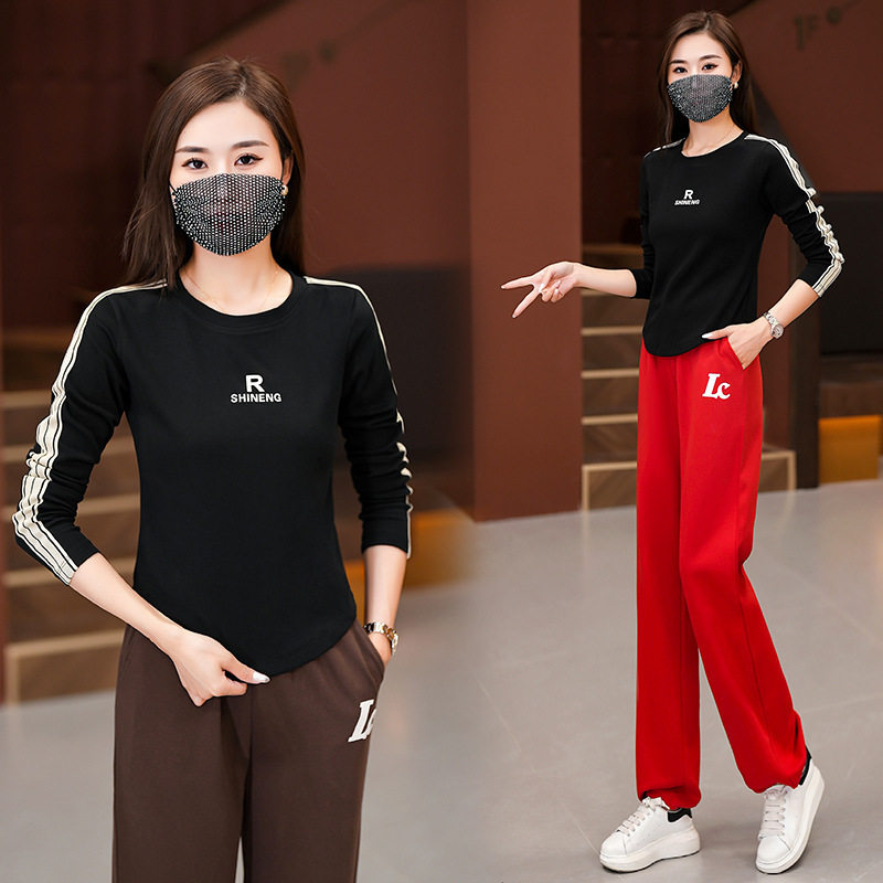 2023秋冬新款广场舞服装套装成人圆领长袖棉长裤运动休闲家居服女