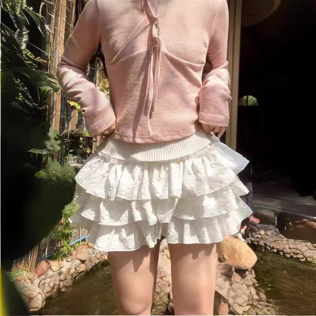 芭蕾风蛋糕半身裙女设计感软妹高腰显瘦百搭压皱小个子蓬蓬短裙裤