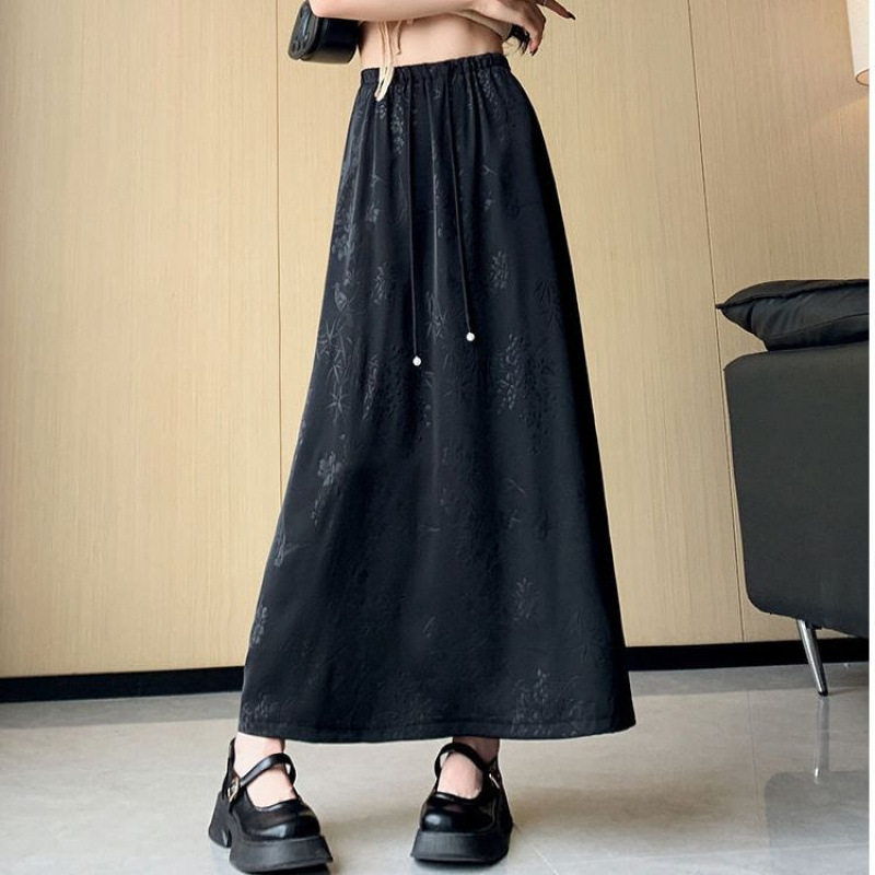大码女装夏季款新中式国风提花缎面半身裙女a字高级感显瘦长裙潮