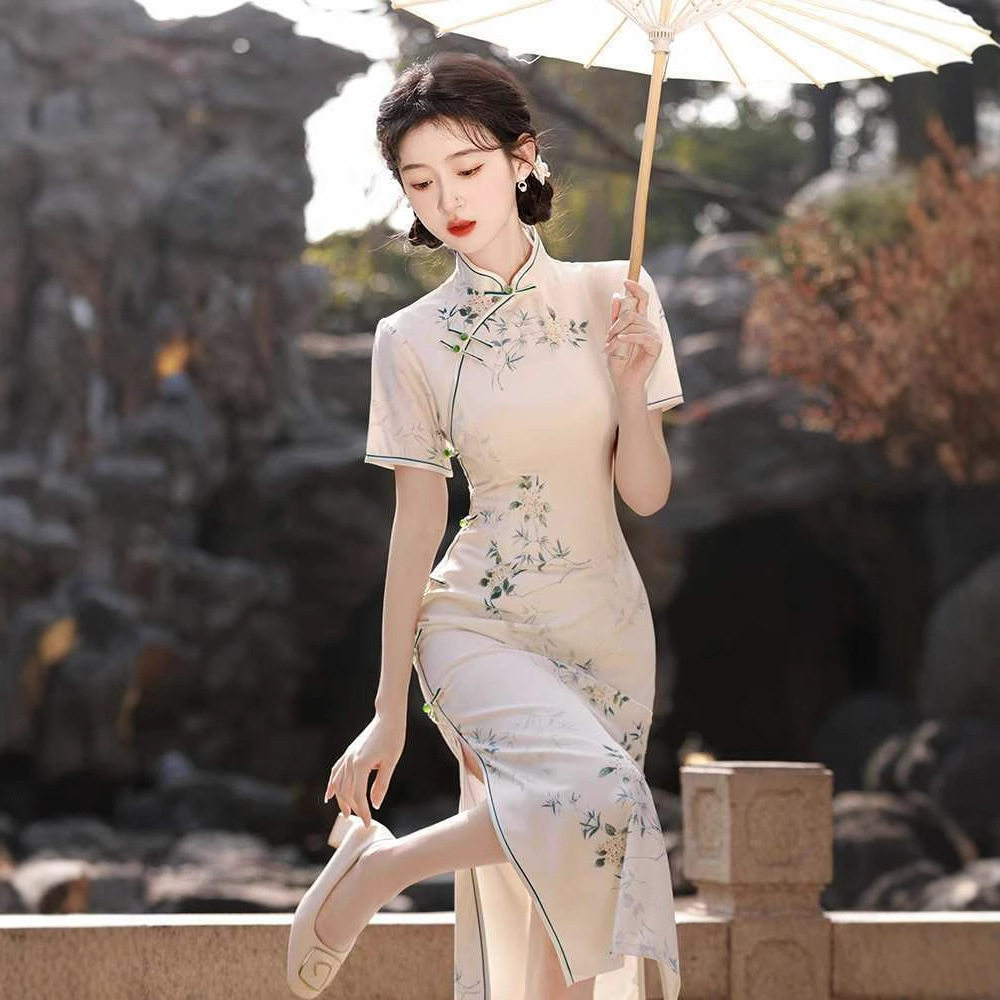 长款古法旗袍夏季女新中式高端气质改良年轻款连衣裙2025新款