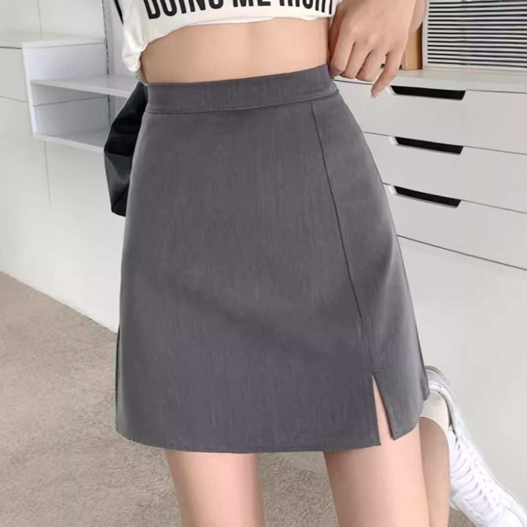 高腰防走光A字开叉包臀裙灰色半身裙女小个子设计感西装短裙女夏
