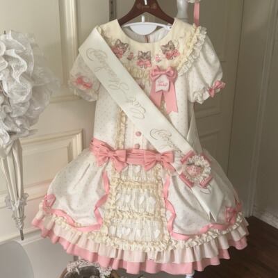 一颗小奶糖猫猫华夫塔低腰连衣裙