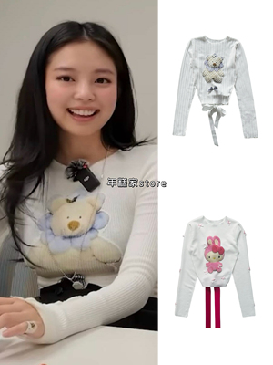 【现货】Jennie同款sicko kittens修身绑带兔子小熊印花长袖t恤女