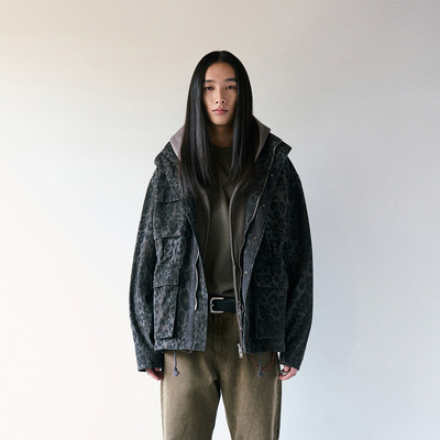 豹纹复古水洗工装夹克