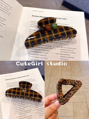 Cutegirl studio早秋新款复古蓝咖系格纹抓夹元宝抓夹发抓鲨鱼夹