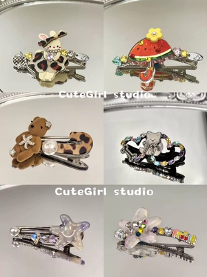 Cutegirl studio韩版闪钻爱心小熊刘海夹发夹可爱西瓜雨伞侧边夹
