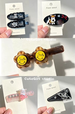 Cutegirl studio韩国小众设计狗狗爱心对夹星球掰掰夹锆石花对夹
