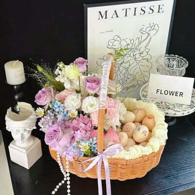 藤编手提花篮报喜插花月子篮