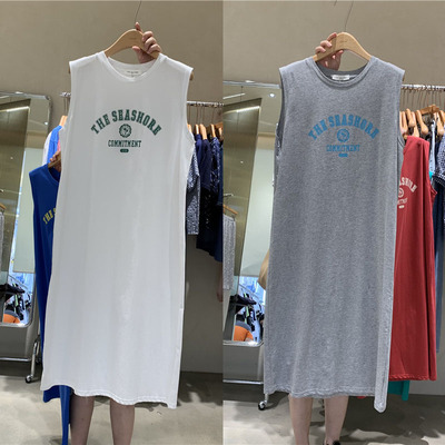 无袖连衣裙2023夏季新款韩版ins潮字母宽松背心长裙过膝连身裙
