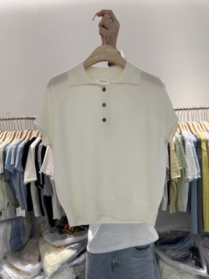 韩国29201时尚设计感拼接POLO衫夏季简约宽松知性风短袖T恤上衣女