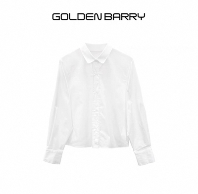 GOLDEN BARRY金和百瑞时尚百搭白色经典设计感短款衬衫212512