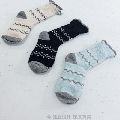 波浪女生棉袜子#1216.10点上新~分享款透气好袜子中筒