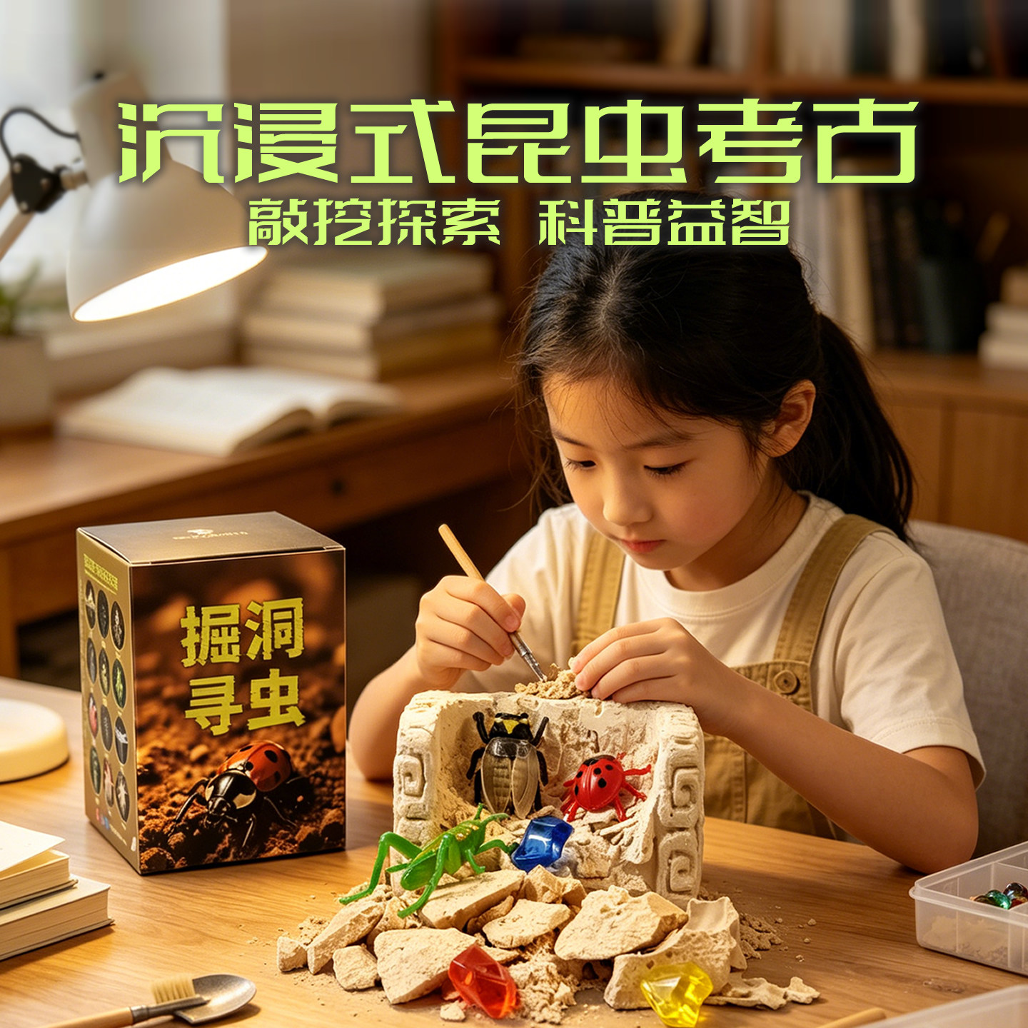昆虫考古挖掘玩具儿童虫虫寻宝藏挖宝男孩女孩挖宝石昆虫考古盲盒
