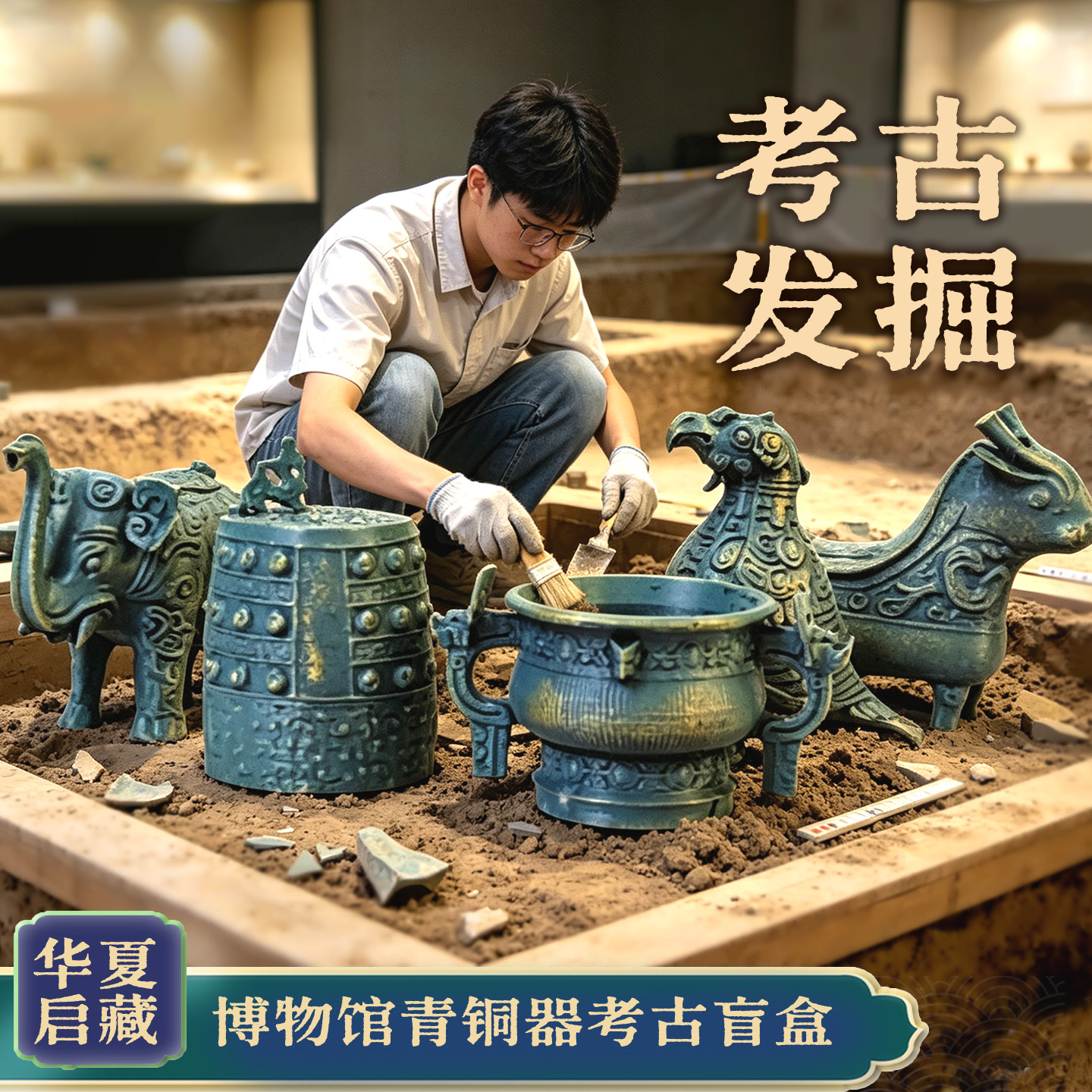 博物馆青铜器考古盲盒历史文创男女孩寻宝挖宝藏考古挖掘玩具礼物