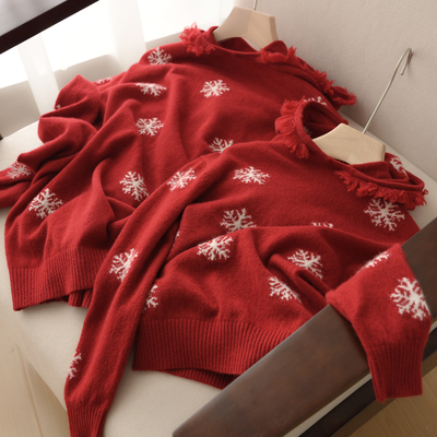 新年装全羊绒连帽针织毛衣