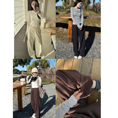 慵懒风高腰长裤休闲裤纯色