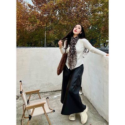 肉卷家微胖大码女装Pu蛋白皮柔软松高腰bella风胖mm直筒半身裙子