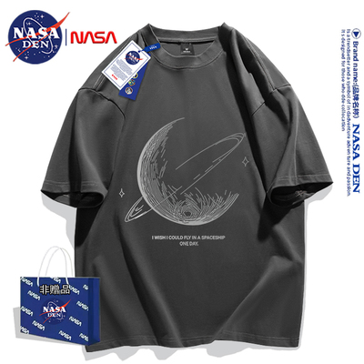 NASA联名宽松休闲重磅纯棉短袖夏季上衣男女款T恤美式简约印花衫
