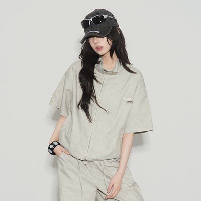万有引力博物馆「旷野穿行 立领短袖外套女夏宽松工装上衣夹克K