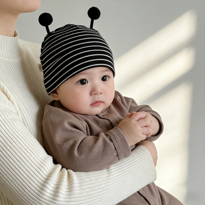 婴儿帽子春秋薄款可爱触角套头帽