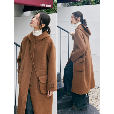 配送包双色长款羊毛双面呢大衣