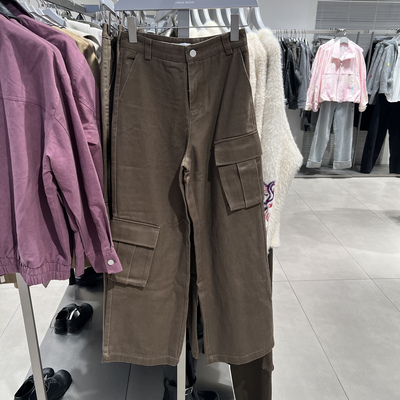 UR国内代购2025冬季女琥珀流光风潮流工装口袋直筒裤UYV660001