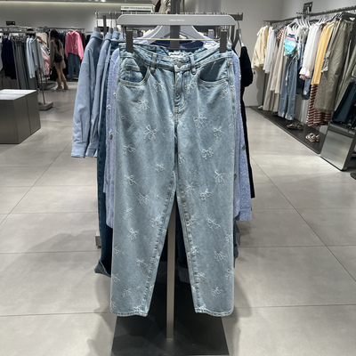 UR国内代购2026春季女装都市蝴蝶结棉质阔腿牛仔长裤UYU860034