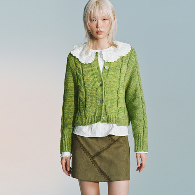 UR国内代购2026春季女装休闲绞花排扣圆领短款针织开衫UYL960001