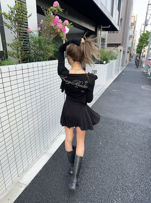 甜美淑女修身棉质logo套装