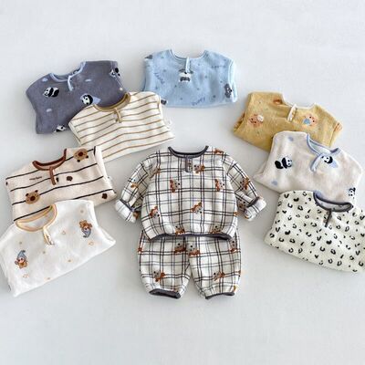 儿童家居服套装秋冬男宝宝撞色