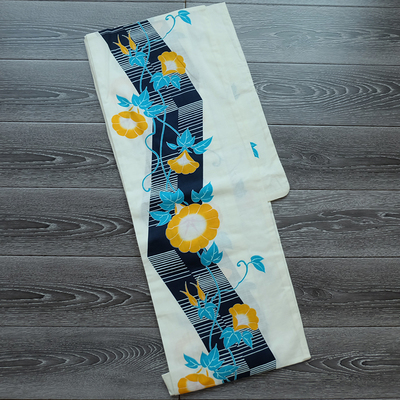 出口日本yukata客供全棉竹节格纹 浴衣和服怀旧系 复古插绘风朝颜