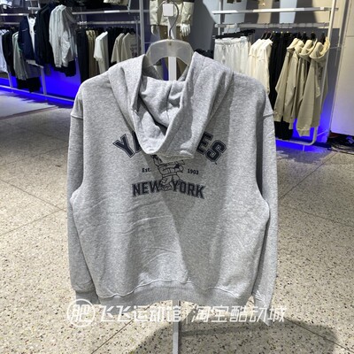秋新款正品MLB皱眉熊时尚连帽男女运动休闲针织卫衣套头衫AHDE