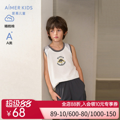爱慕儿童天使背心棉氨纶印花男孩宽肩背心AK211B612