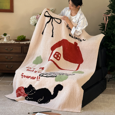 INS风A类针织半边绒毯午休沙发毯