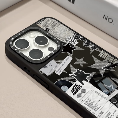 拼贴黑白色系猫咪适用苹果16pro黑边手机壳iPhone15镜面可爱ins风14/15/16plus小众13新潮流行12pro新款