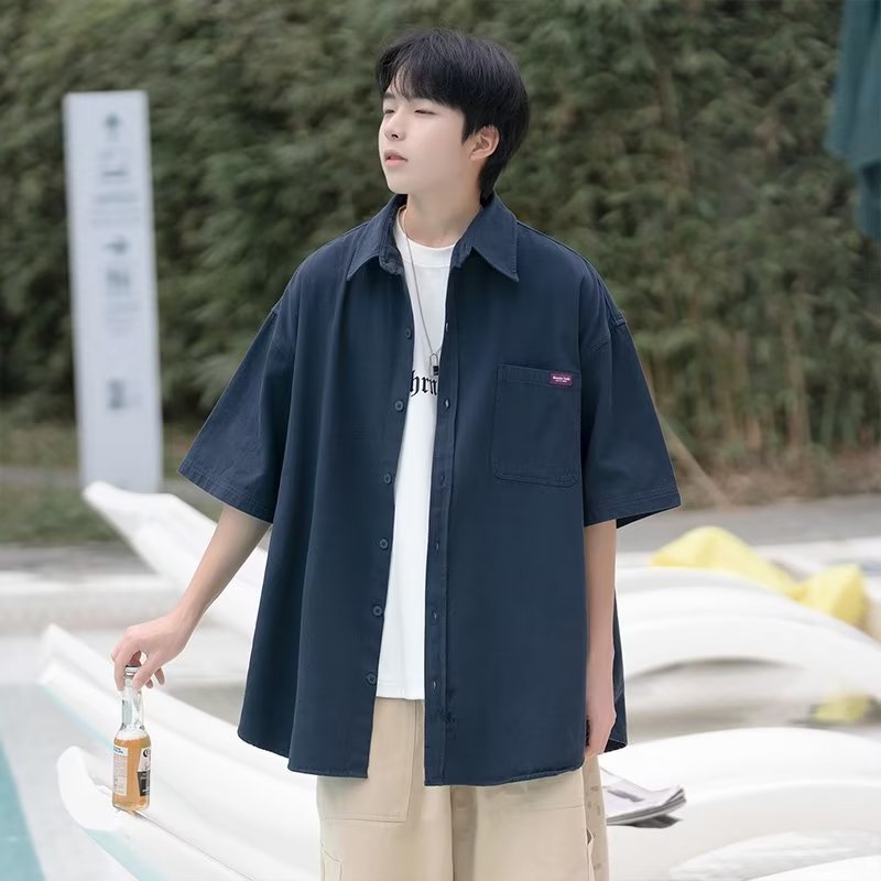 美式休闲短袖衬衫男夏季薄潮牌潮流宽松半袖衣服日系男士衬衣外套