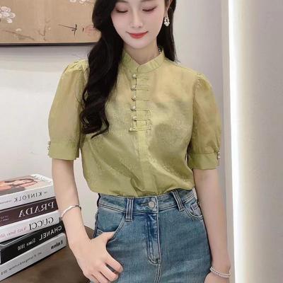 现货特价2024年Di-sui夏季新款欧洲站21553天丝提花小衫时尚温柔