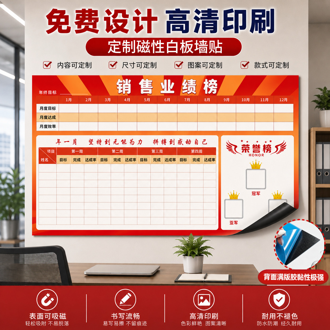 定制磁性白板软白板墙贴自粘背胶可吸磁可擦写办公会议教学培训