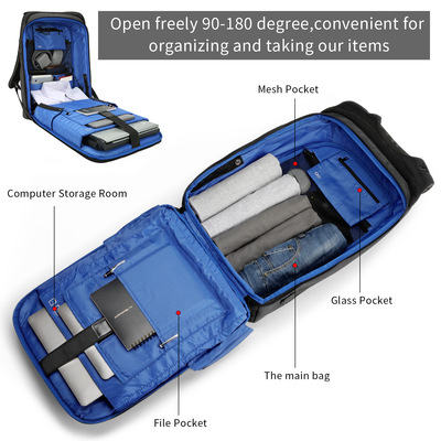 金圣斯新款背包usb简约反光全开日系电脑背包轻便商务男士双肩包