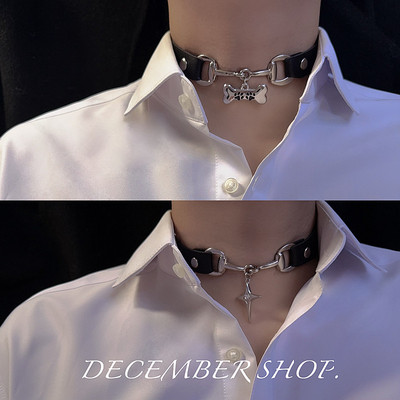 choker项圈颈链男锁骨链配饰cos朋克puppy牵引绳金属链骨头牌女m
