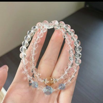 海宝蓝白色水晶玻璃串珠手链古风清新时尚双层叠戴学生闺蜜手串