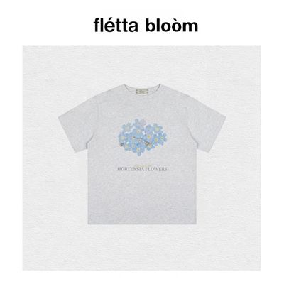 【现货】fletta bloom韩国东大门小众eun兰花花朵印花圆领短袖T恤