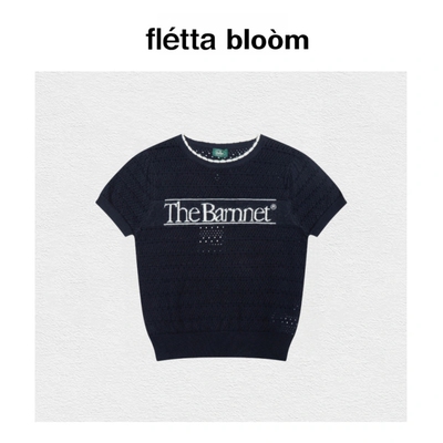 【现货】fletta bloom韩国TheBarnnet字母提花泡泡袖针织短袖T恤