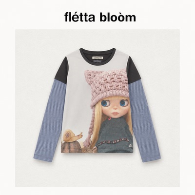 【现货】fletta bloom韩国小众COYSEIO大头娃娃拼接条纹长袖T恤