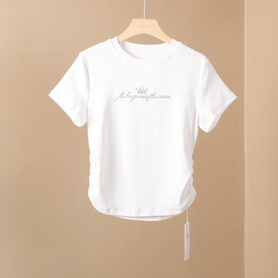 夏季白色短袖烫钻显瘦女T恤